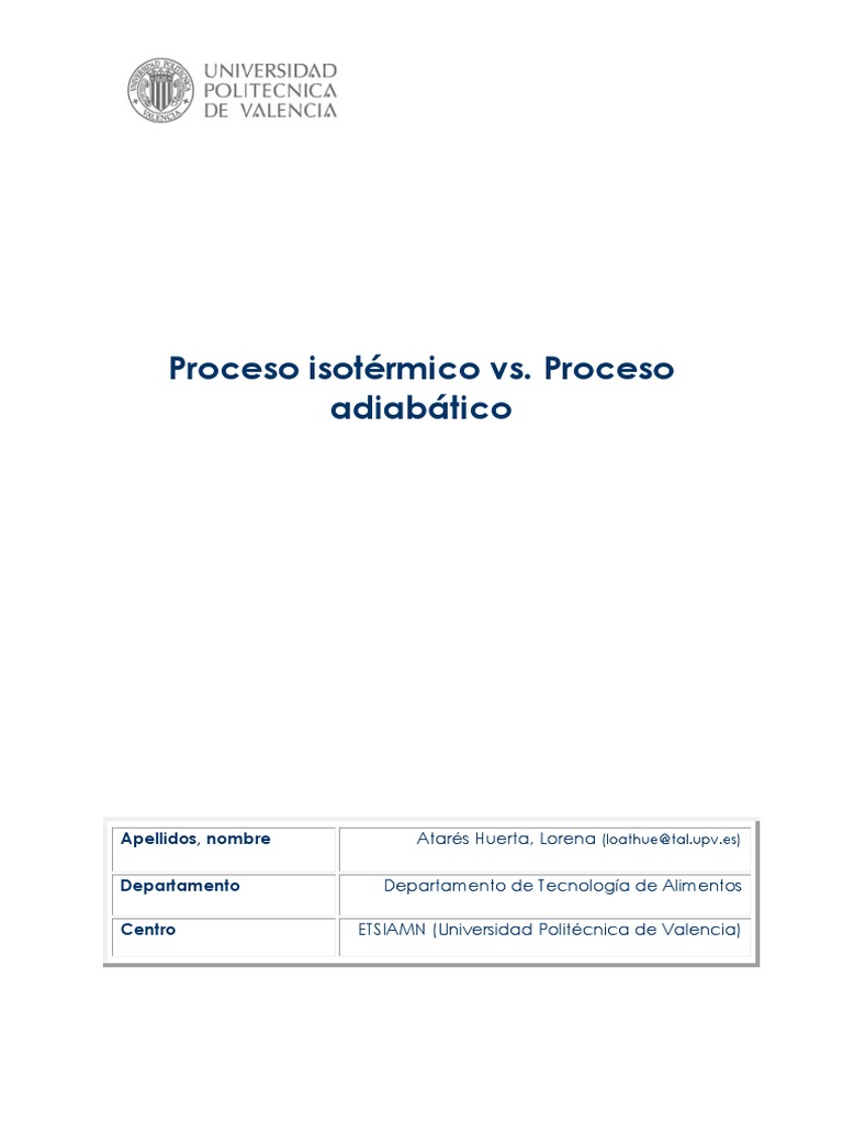 Atarés - Proceso Isotérmico Vs Proceso Adiabático | PDF | Gases | Termodinámica