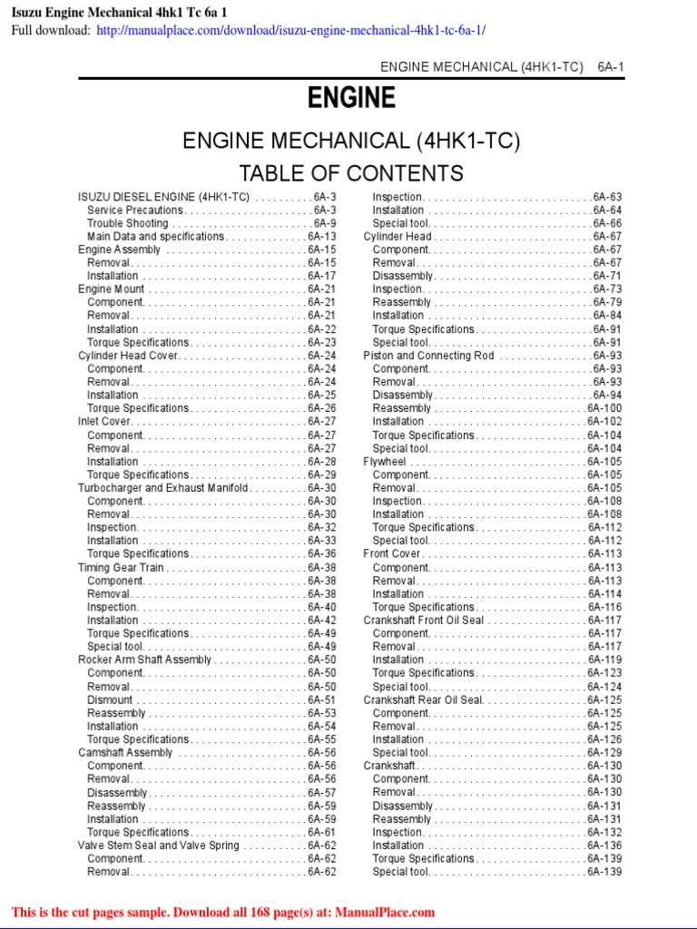 Isuzu Engine Mechanical 4hk1 TC 6a 1 | PDF | Internal Combustion Engine ...