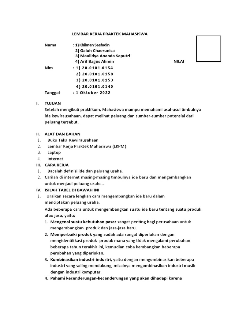 Lembar Kerja Praktek Temu 3 | PDF