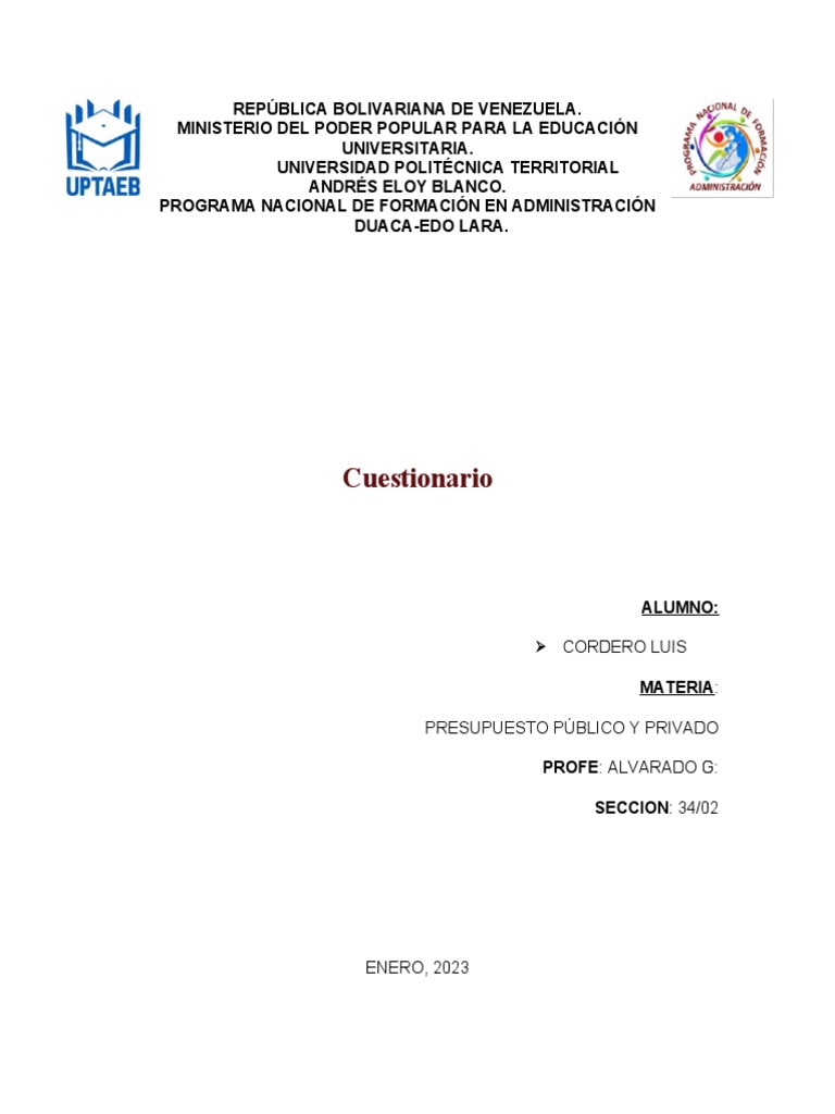 CUESTIONARIO Genesis | PDF | Presupuesto | Venezuela