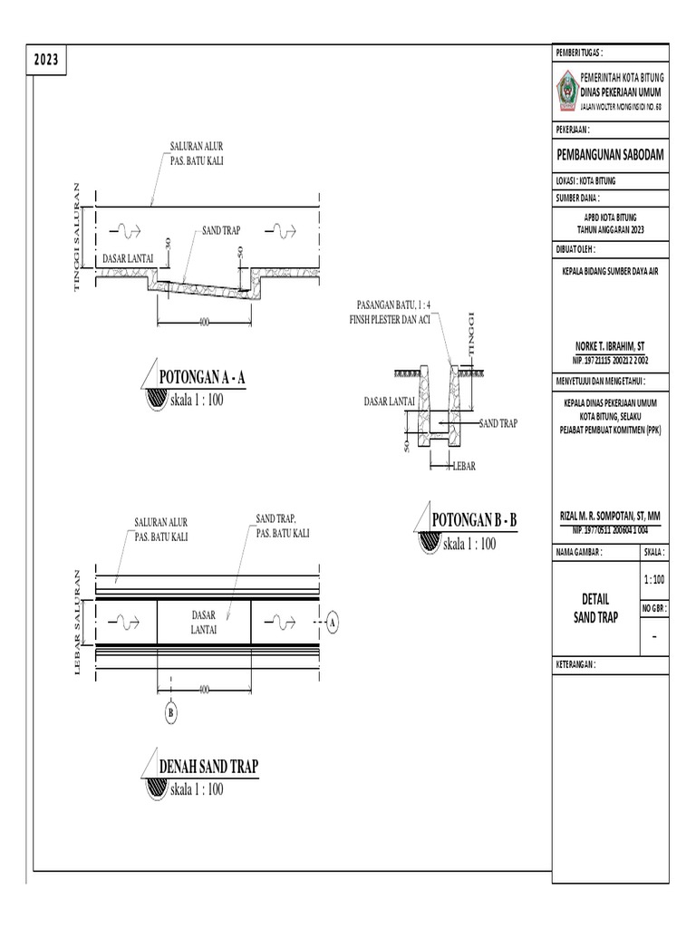 Detail Sand Trap untuk Pembangunan Sabodam | PDF