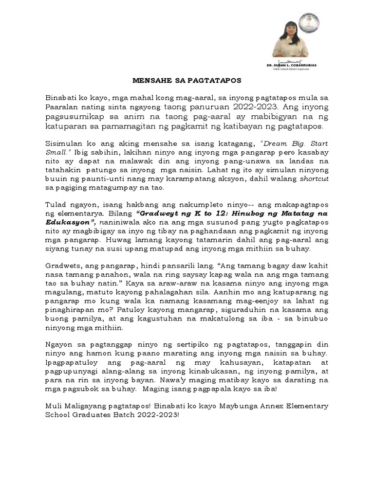 MENSAHE SA PAGTATAPOS Mesa | PDF