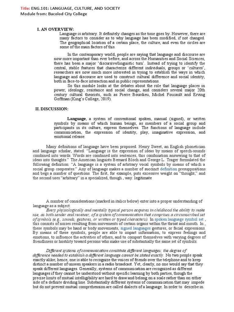 Language Culture Society Module 1 Introduction - Compress | PDF ...