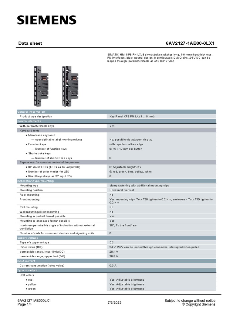 6AV21271AB000LX1 Datasheet en | PDF | Computing | Computer Engineering