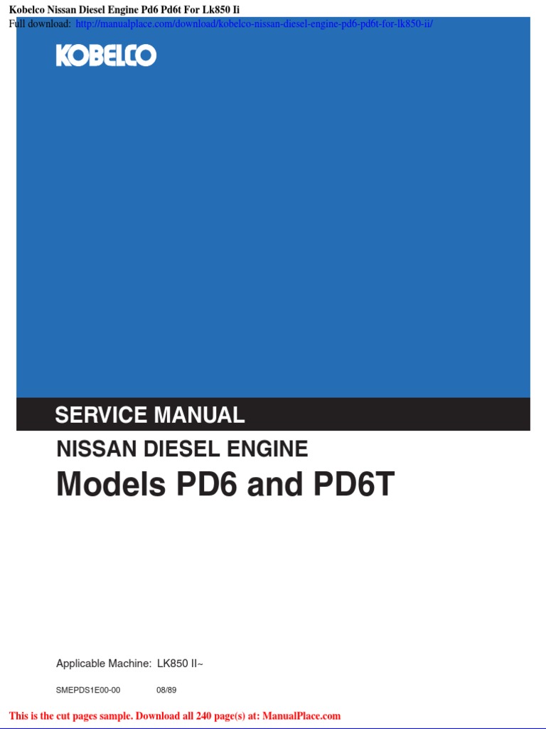 Kobelco Nissan Diesel Engine Pd6 Pd6t For Lk850 II | PDF