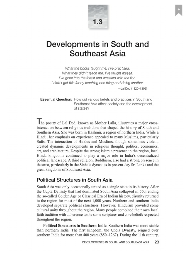 Topic 1.3 - Developments in South and Southeast Asia | PDF