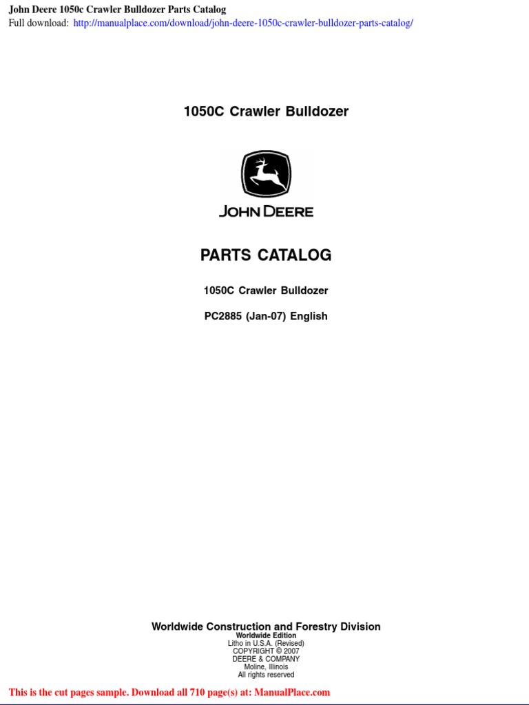 John Deere 1050c Crawler Bulldozer Parts Catalog | PDF | Belt ...
