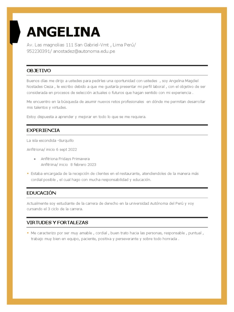 Curriculum de Angelina Nostades | PDF | Crecimiento personal y ...