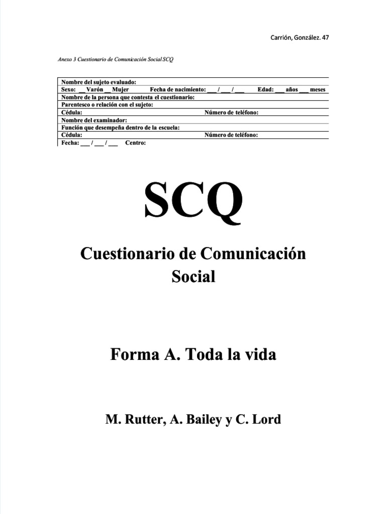 Cuestionario de Comunicacion Social M Rutter A Bailey y C Lord | PDF