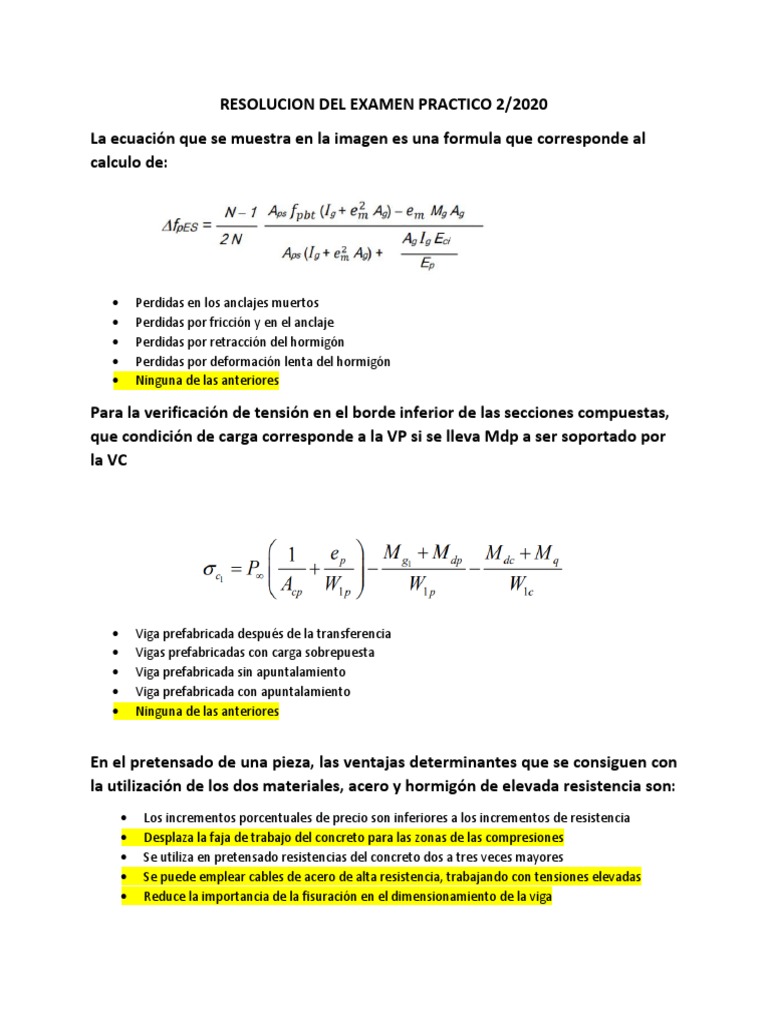 Resolucion Del Examen Practico 2 | PDF | Hormigón pretensado | Viga (Estructura)