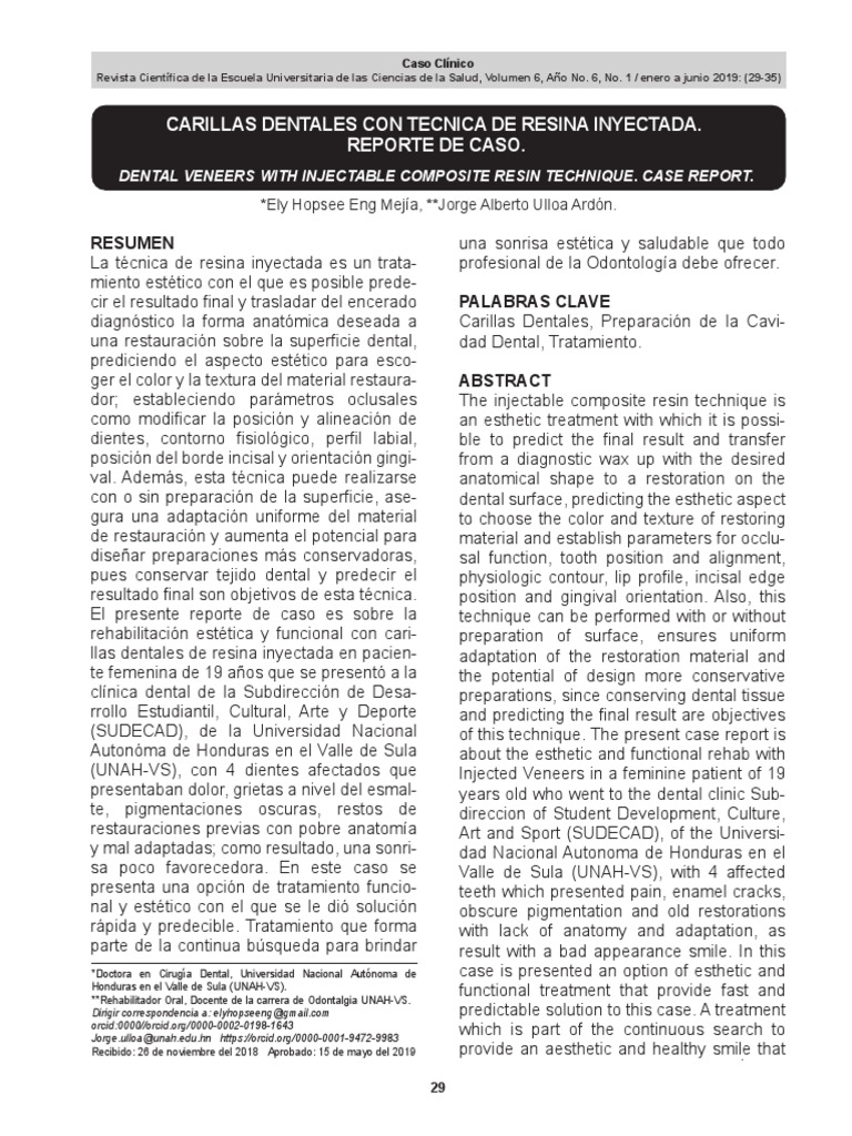 Carillas Dentales Con Tecnica de Resina Inyectada. | PDF | Ramas de ...