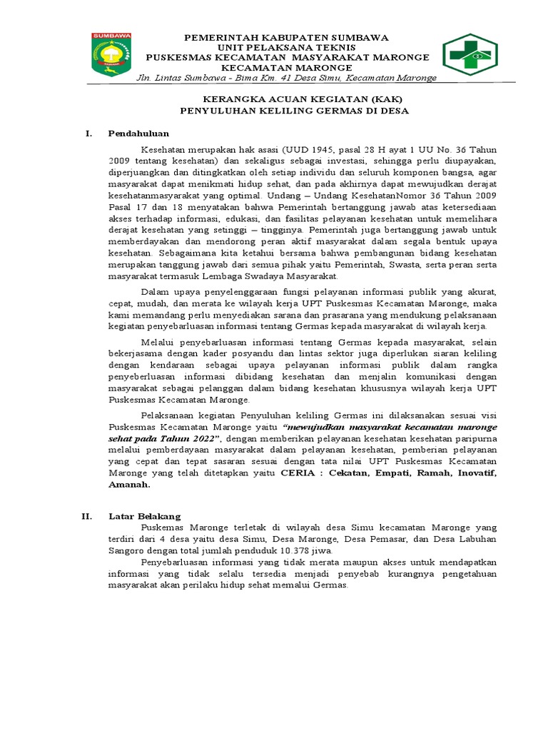 KAK dan LAPORAN _ PROMKES penyuluhan keliling- BOK 2022 | PDF