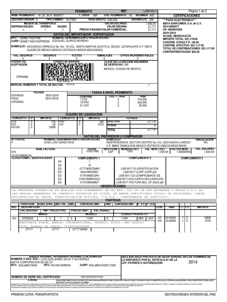 Pedimento A3: Pago y Detalles Vehiculares | PDF | Justicia | Crimen y ...