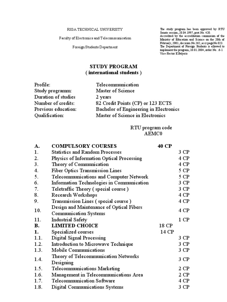 RTU Master's in Telecommunications Program | PDF | Technology & Engineering