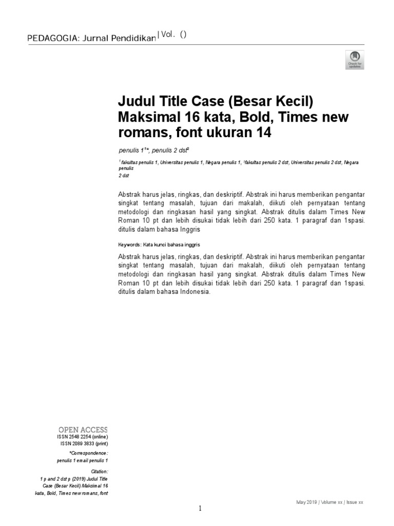 Judul Title Case Besar Kecil Maksimal 16 Kata Bold Times New Romans ...