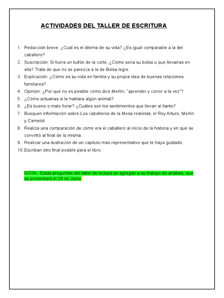 Actividades Creativas para Taller de Escritura | PDF | Ficción general