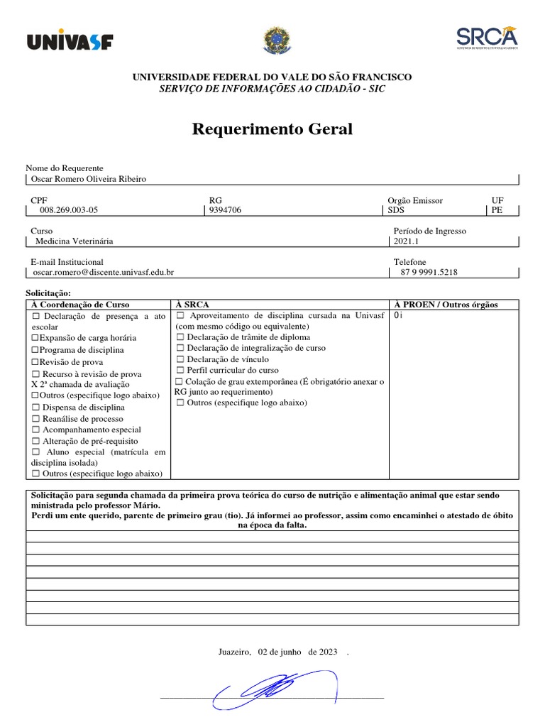 Requerimento Geral Univas | PDF