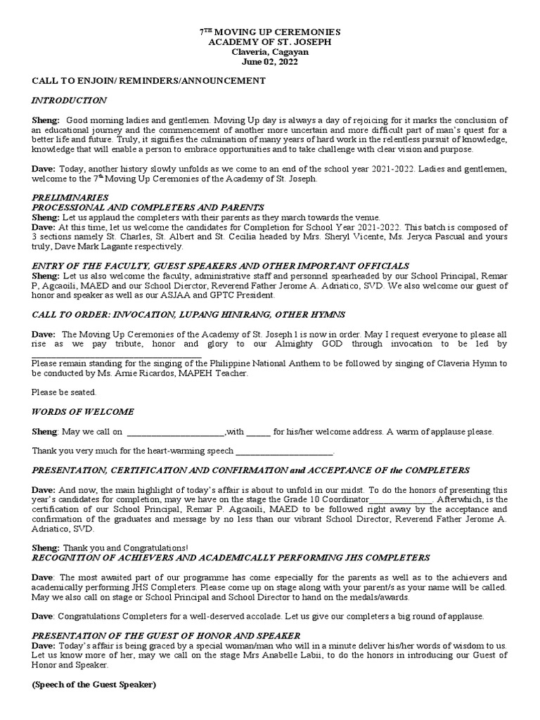 Master of Ceremony Script | PDF