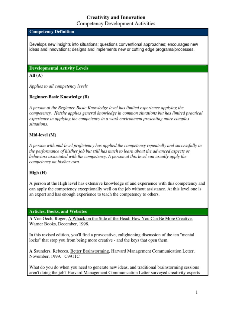 creativity and innovation activities | PDF | Creativity | Innovation