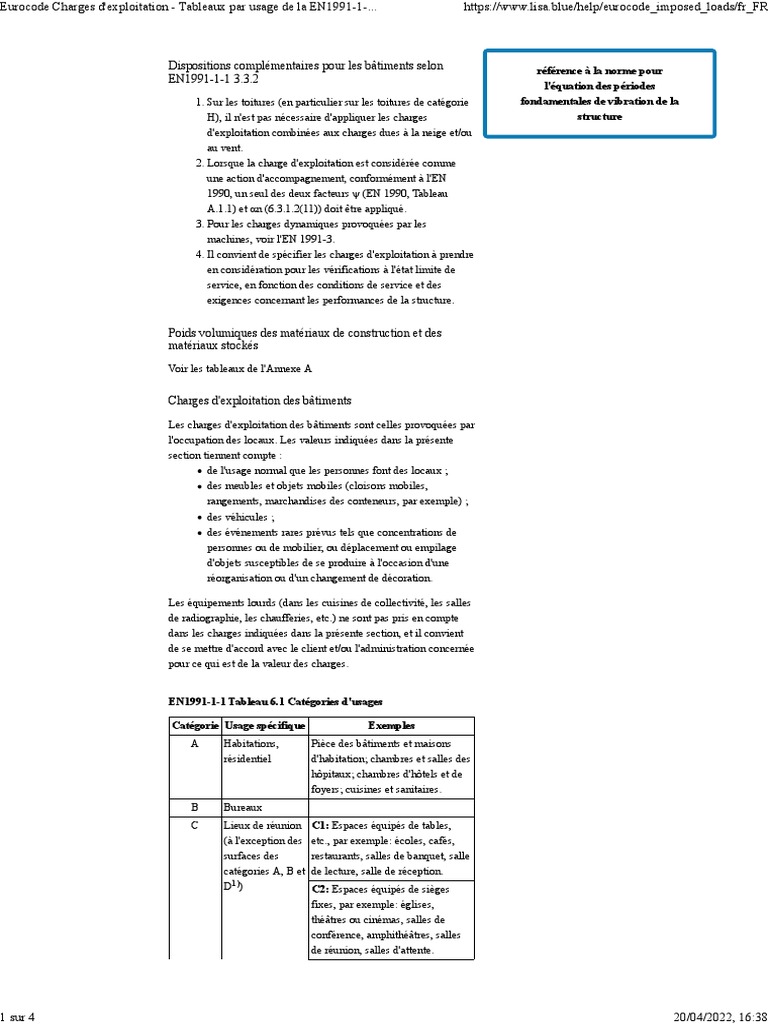 Charges d'exploitation selon l'Eurocode | PDF
