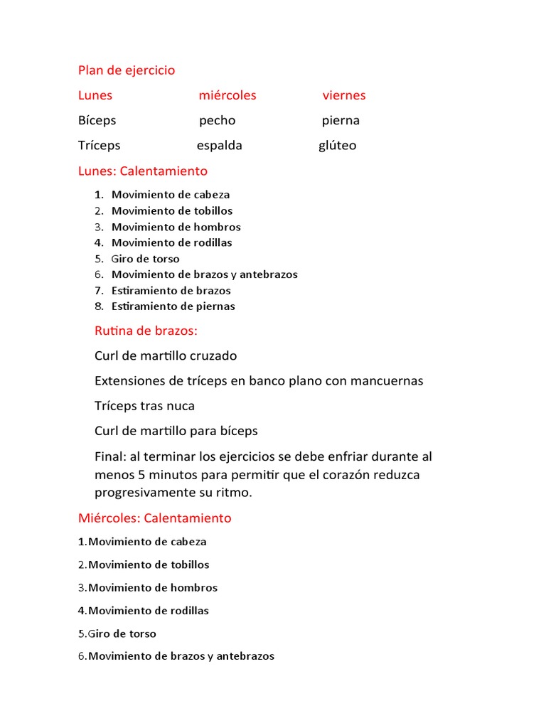 Plan de Ejercicio | PDF | Ejercicio físico | Anatomía humana