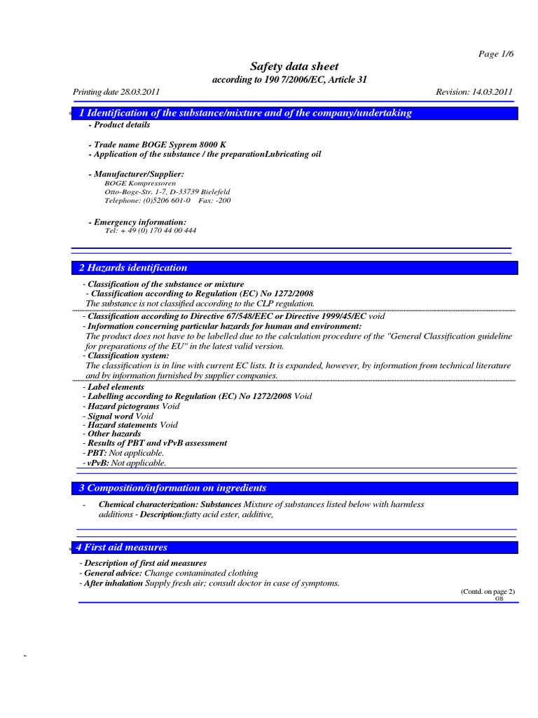 Fisa Tehnica ulei sintetic piston BOGE SYPREM 8000 K ENG | PDF | Dangerous Goods | Waste