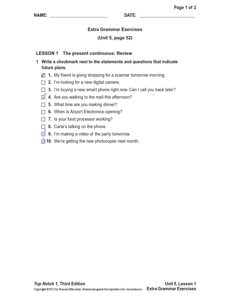 Unit 05 Extra Gram Exercise Pdf Information And Communications