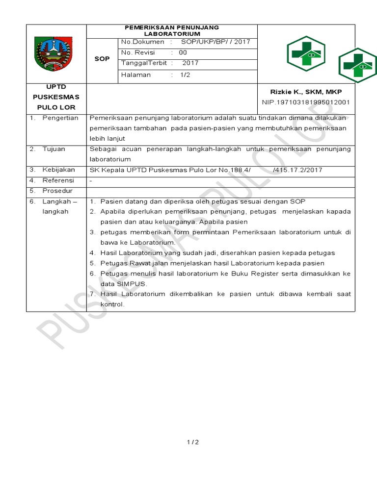 SOP Penunjang LAB | PDF