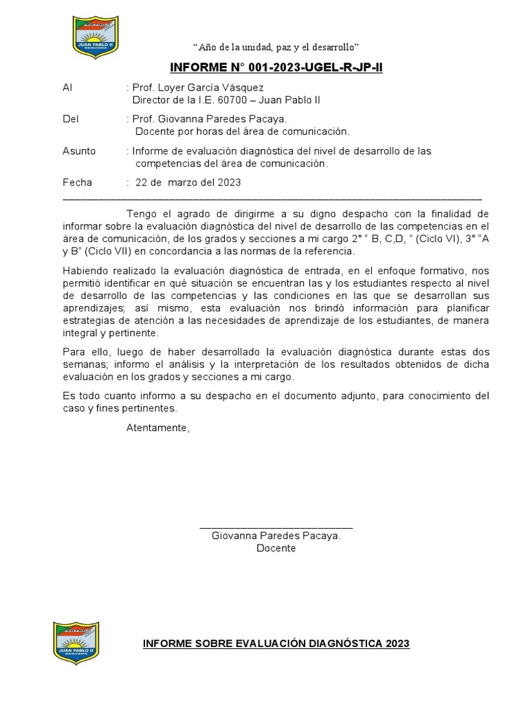 Informe De Evaluación Diagnóstica 2023 Pdf Evaluación Aprendizaje 3531