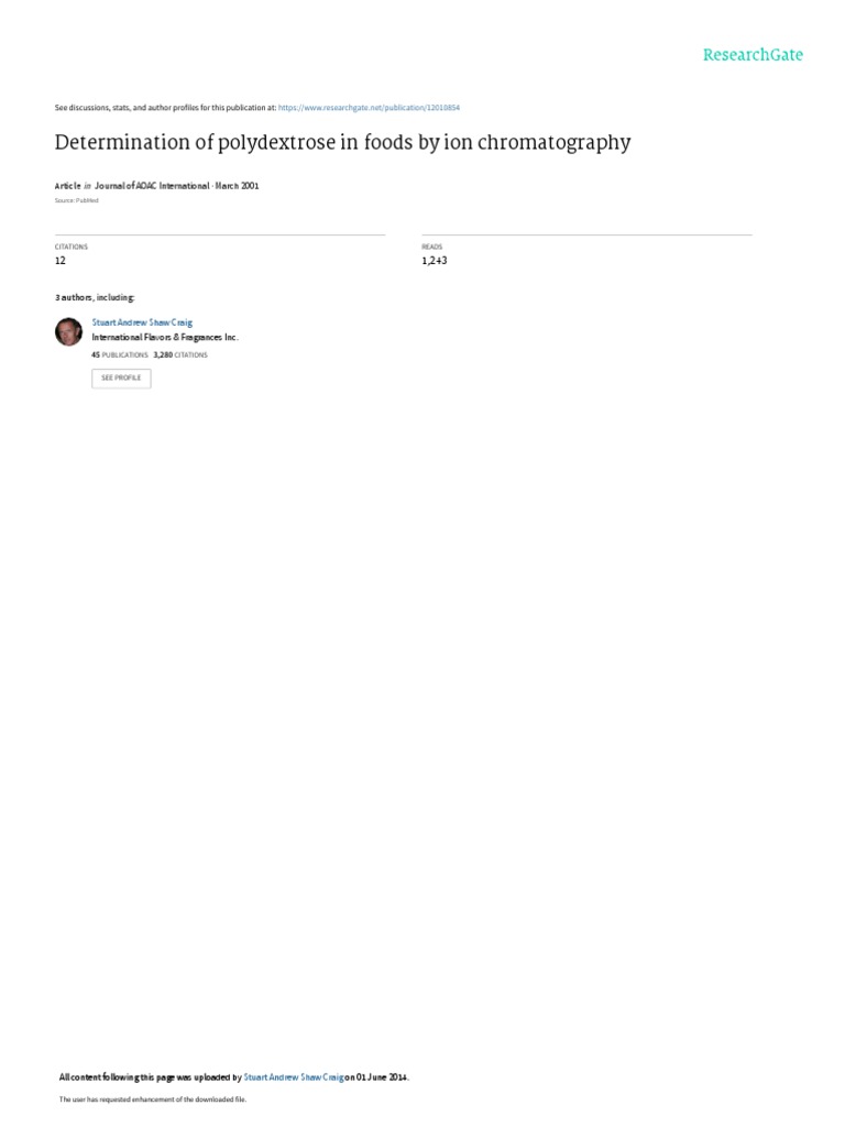 Determination of Polydextrose in Foods by Ion Chro | PDF | Fruit ...