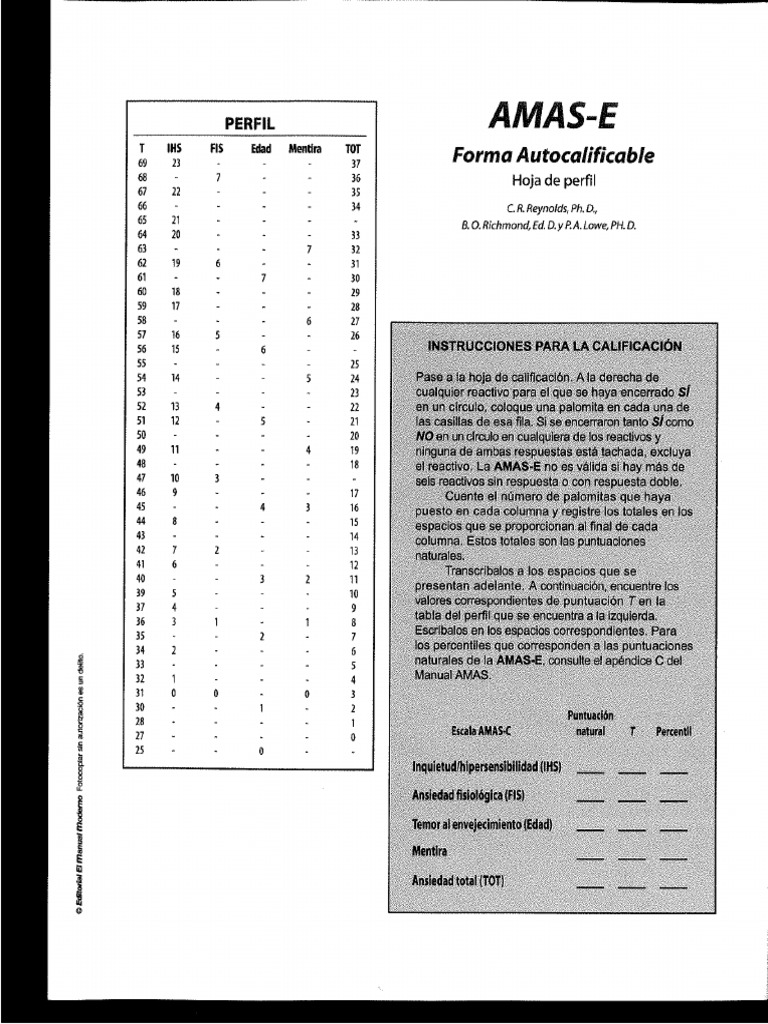 Perfil de Calificación AMAS-E | PDF
