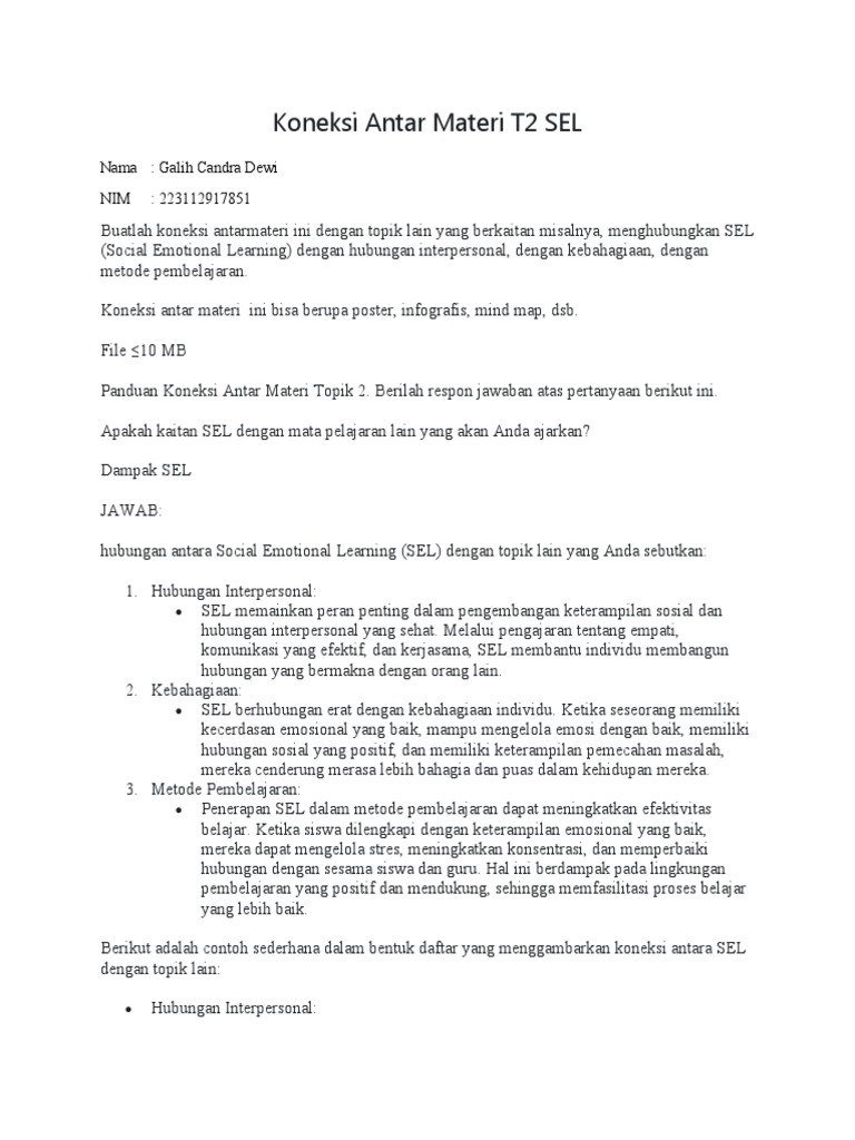 Koneksi Antar Materi T2 SEL | PDF