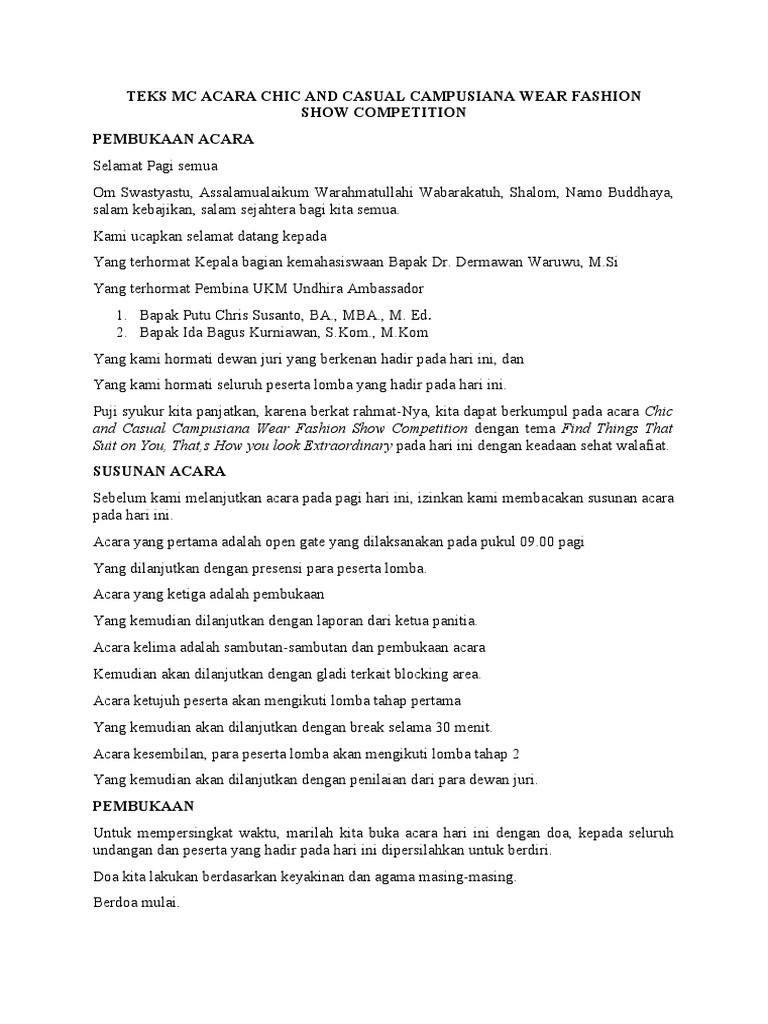 Teks MC Acara Fashion Show | PDF