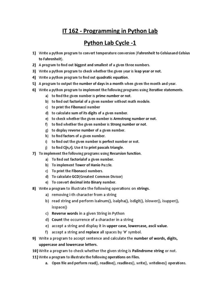 Python Lab Cycle - IT | PDF | Class (Computer Programming) | Inheritance (Object Oriented ...