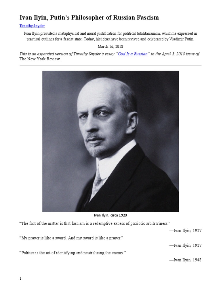 Ilyin's Influence on Russian Fascism | PDF | Vladimir Putin | World ...
