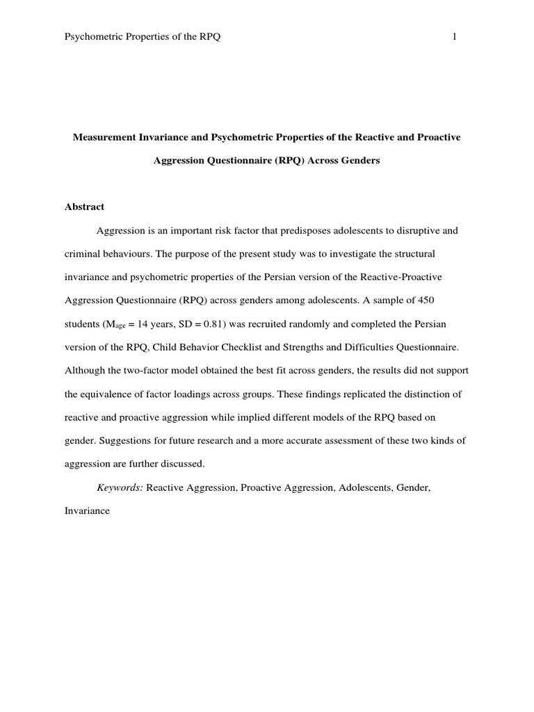 Reactive and Proactive Aggression Questionnaire | PDF | Aggression ...