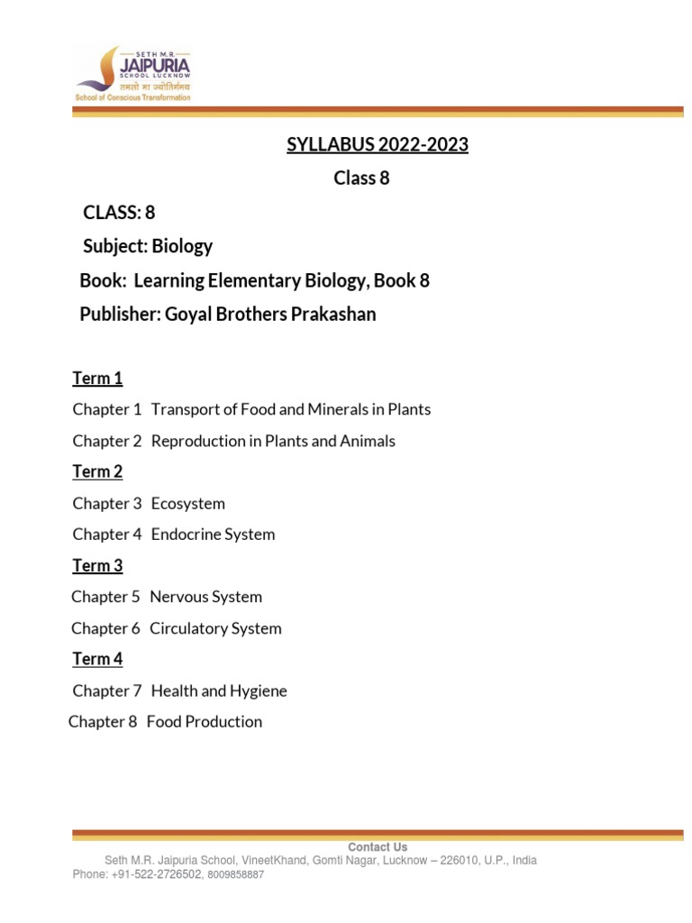 Biology Class 8 2022 2023 | PDF