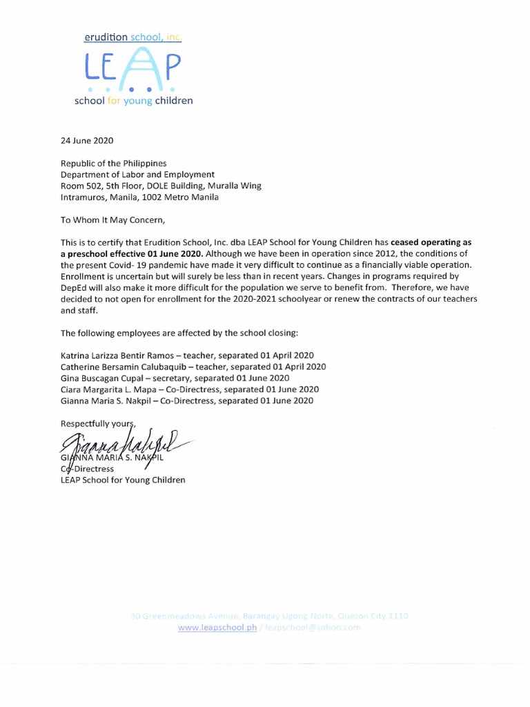 Leap DOLE Letter | PDF