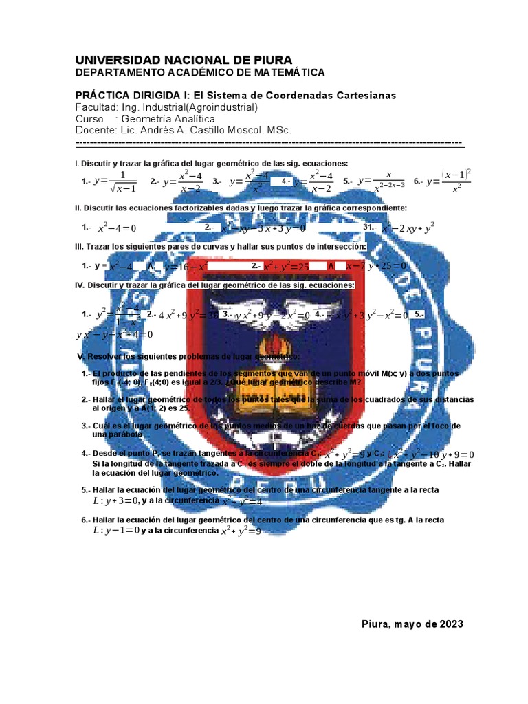 Pract. Dirigida II - Gráfica de Funciones y Lugar Geométrico - Geo. Analitica | PDF | Tangente ...