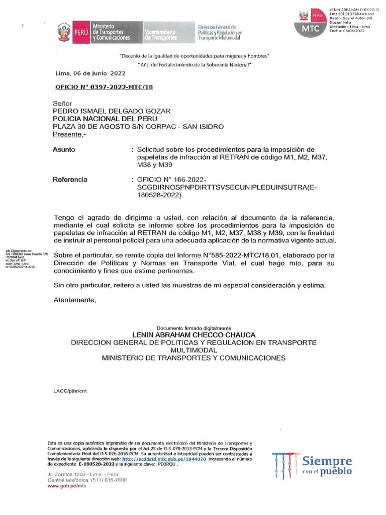 Procedimientos MTC Por PIT M01, M02, M37, M38, M39 | PDF