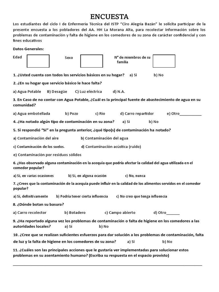 Encuesta.Comunitaria | PDF | Contaminación | Agua