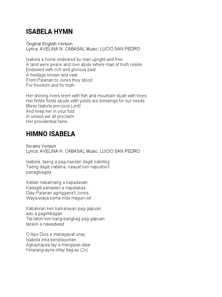 Isabela Hymn | Download Free PDF | National Anthems | Institutional Songs