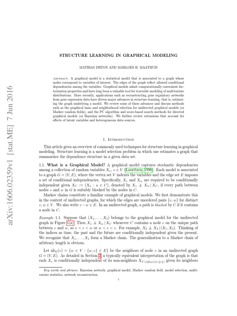 STRUCTURE LEARNING IN GRAPHICAL MODELING | PDF | Bayesian Network ...