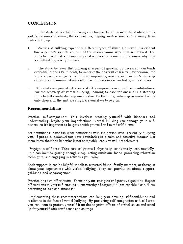 CONCLUSION | PDF | Bullying | Self Esteem