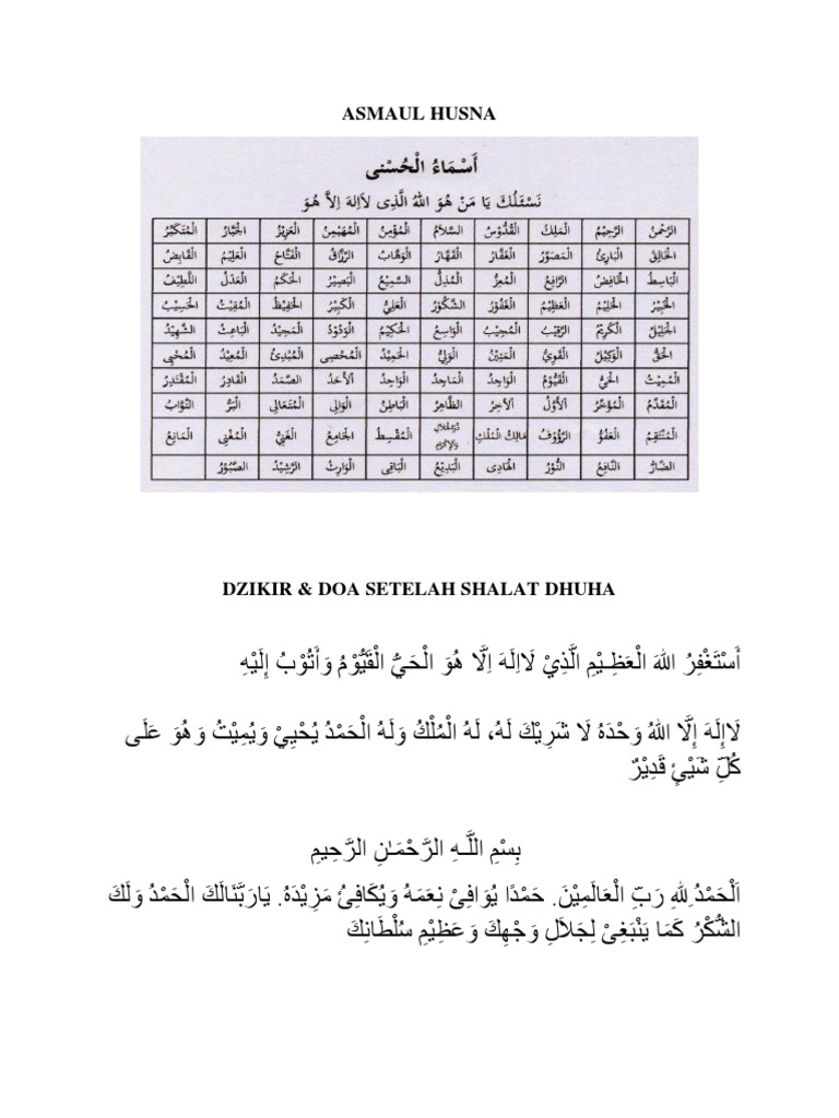 Asmaul Husna, Dzikir & Doa Setelah Shalat Dhuha | PDF