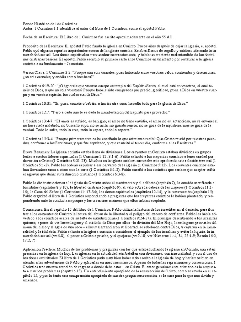 Fondo Histórico de 1de Corintios | PDF | Primera epístola a los corintios | Pablo el apóstol