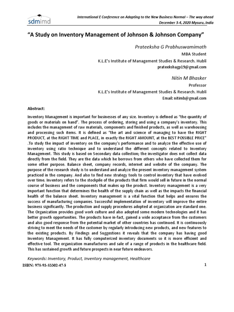 A Study on Inventory Management of Johnson & Johnson Company | PDF ...