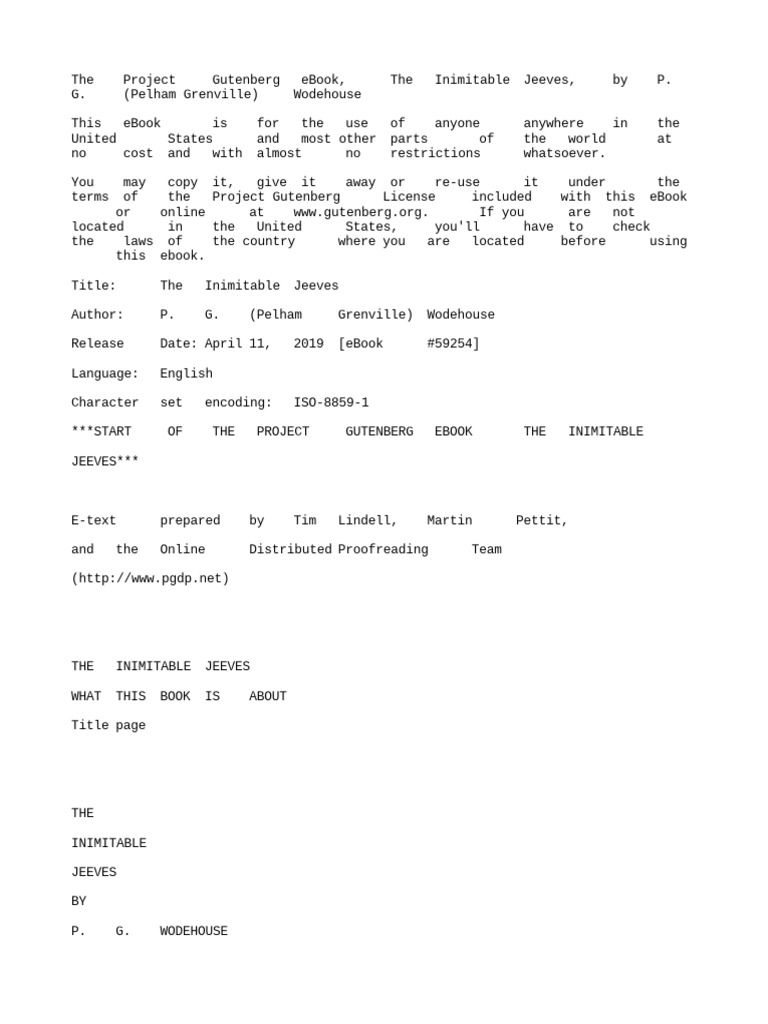The Inimitable Jeeves | Download Free PDF | Jeeves | Bertie Wooster