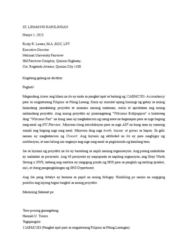 Liham NG Kahilingan - Group 4 | PDF