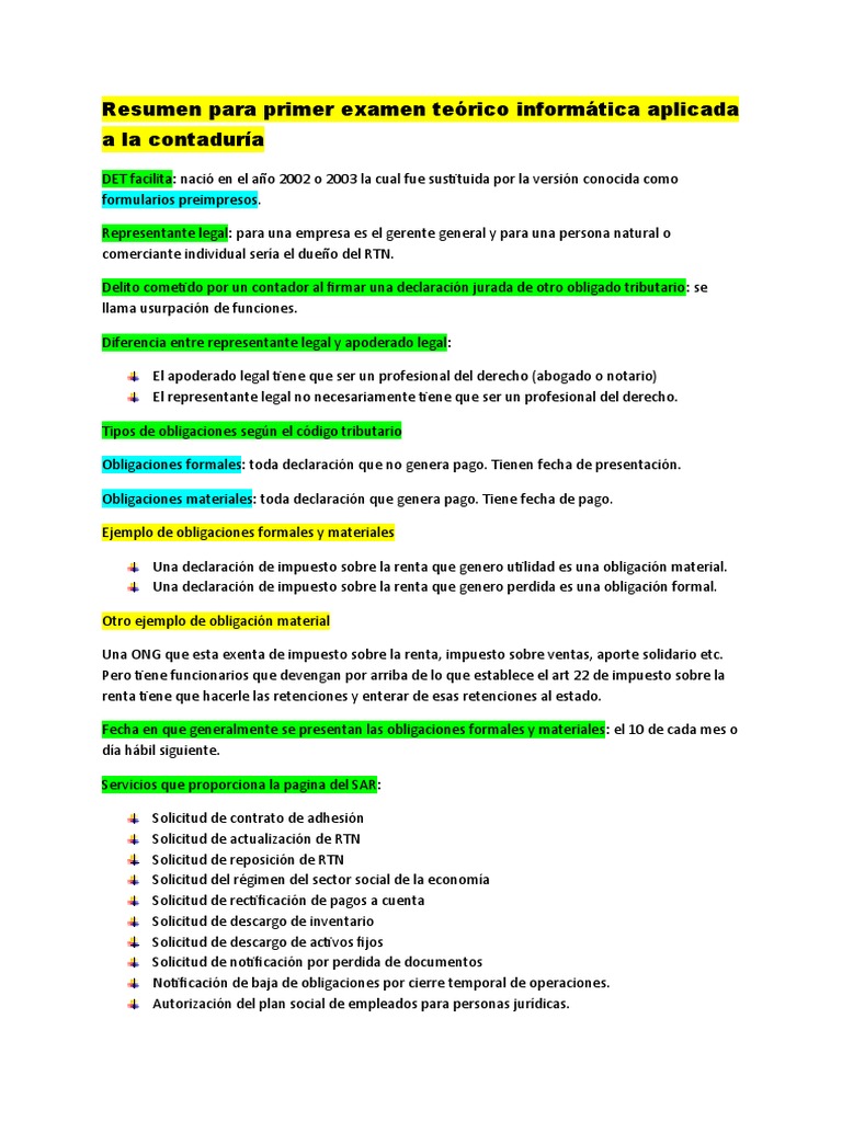 Resumen para Primer Examen Teórico Informática Aplicada A La Contaduría | PDF | Impuesto sobre ...